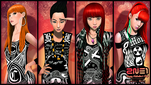 A 2NE1 wallpaper for Valentine's Day from our friends at BoxHead Studio ...