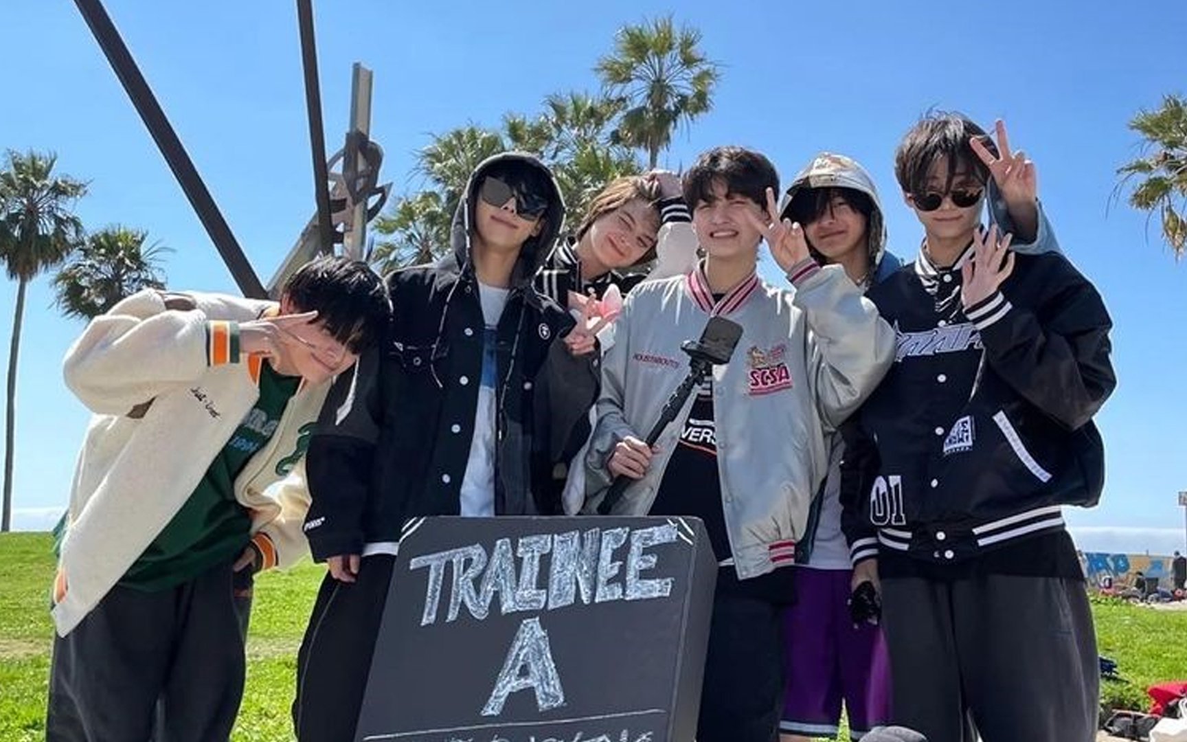 Big Hit Music's trainee group, Trainee A, seen busking in the United ... Big Hit Music's trainee group, Trainee A, seen busking in the United ...