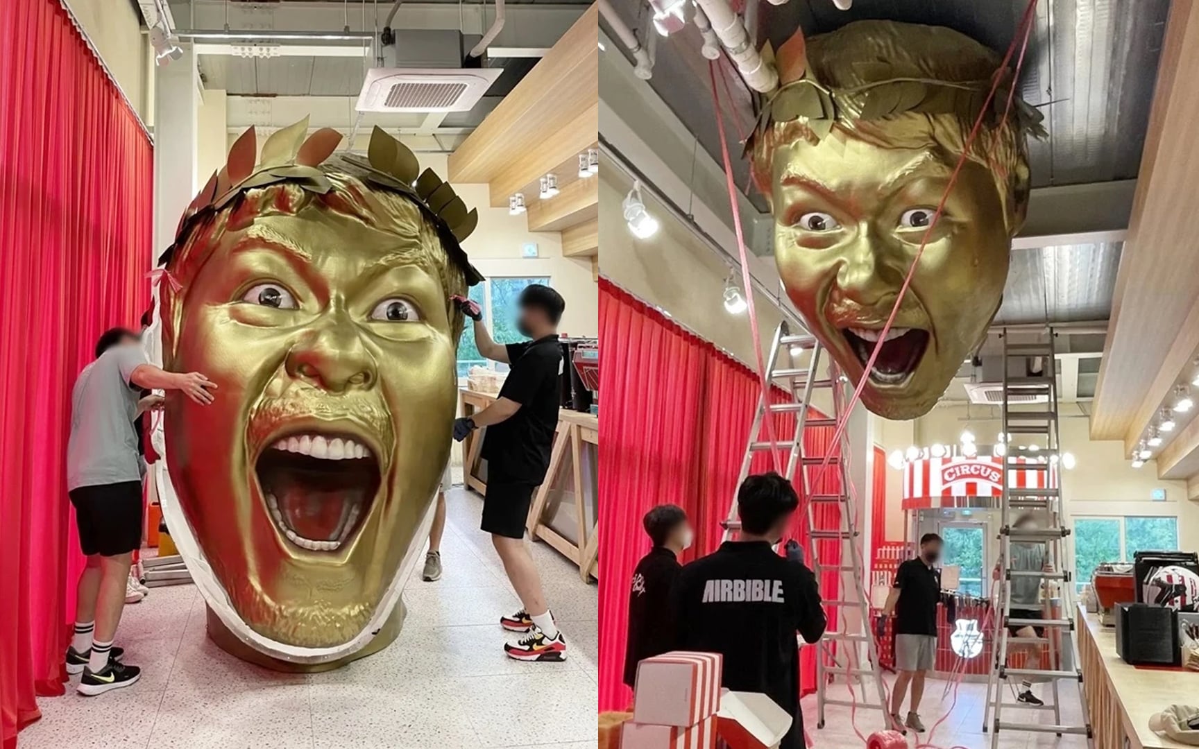 Noh Hong Chul's giant gold face sculpture gets removed from his bakery ...