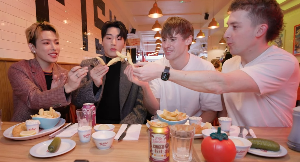 ATEEZ's San and Hongjoong enjoy a fish and chips meal in London for ...