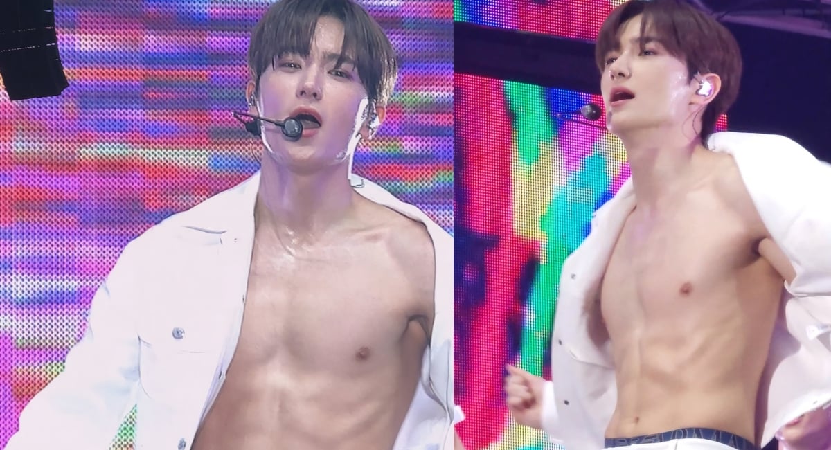 Hyunjae virals on Twitter for several hours after baring his muscular body at recent The Boyz ...