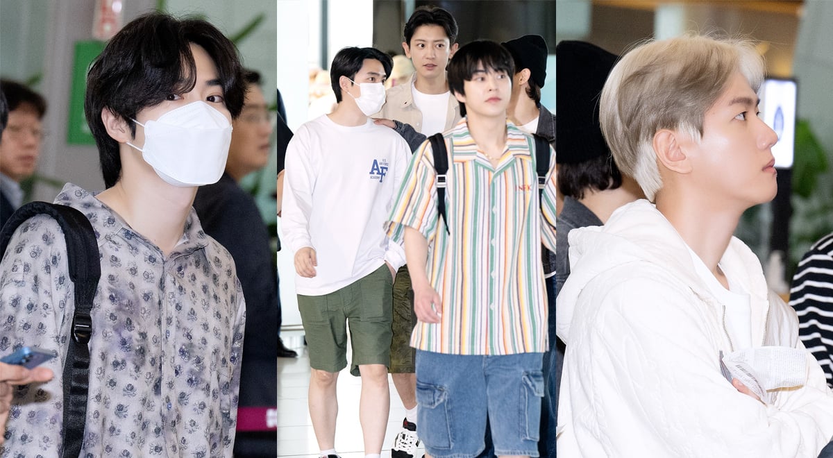 EXO members make a public appearance as a group at Gimpo International ...