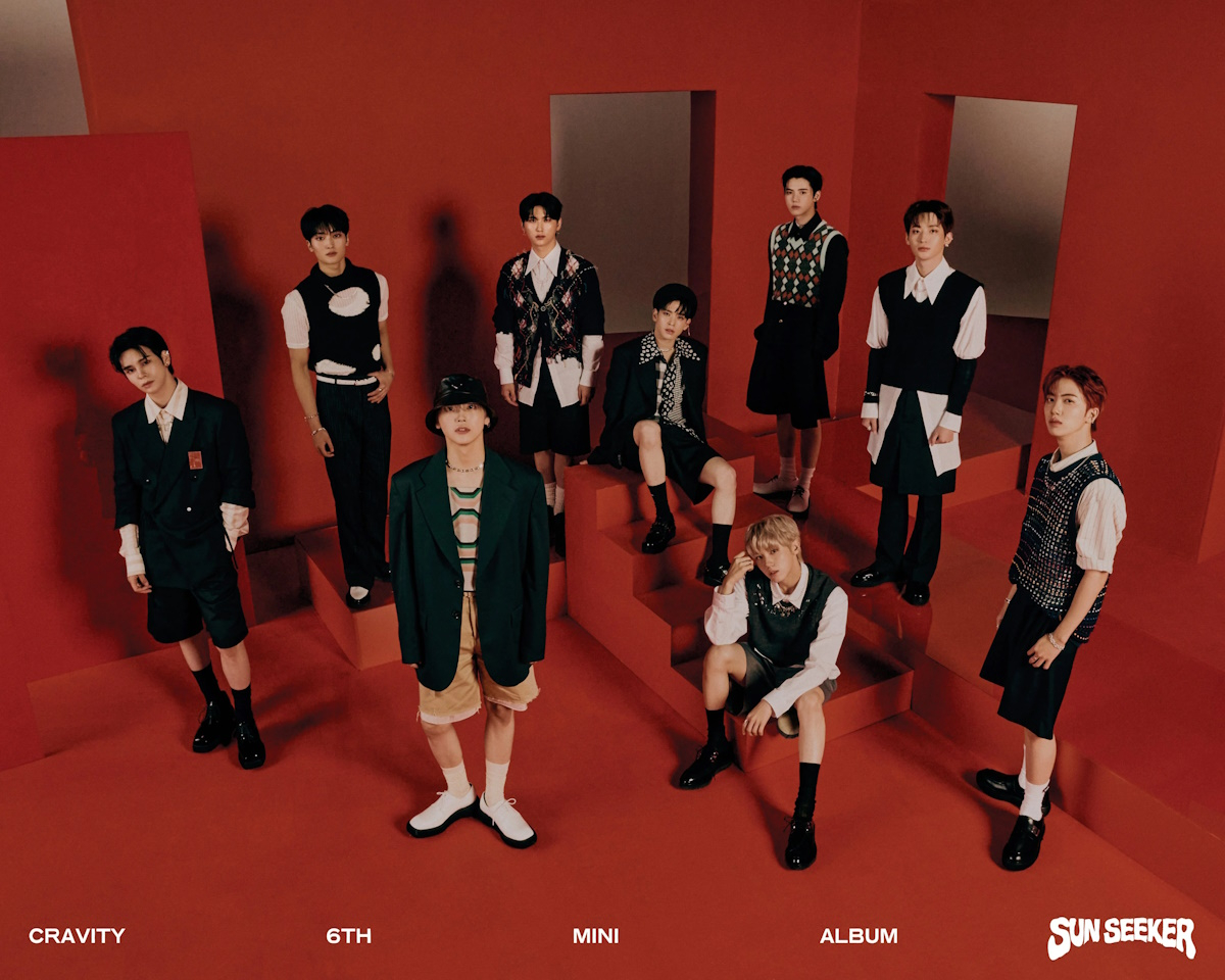 CRAVITY reveal red concept photos for 'SUN SEEKER' | allkpop