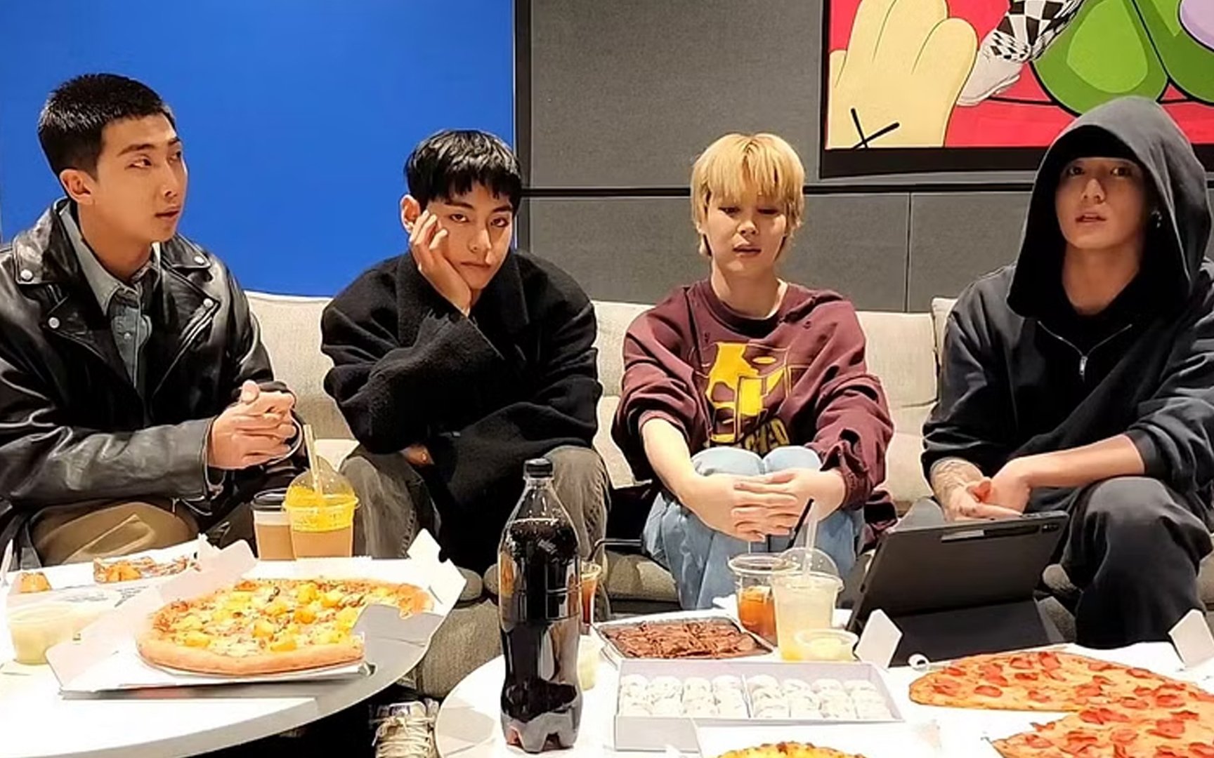 BTS's RM, Jimin, V, and Jungkook hold a Weverse live stream together before their enlistment ...