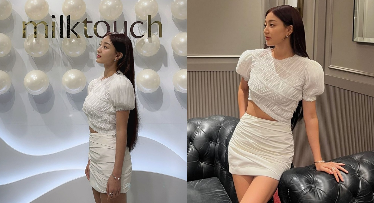 Jihyo TWICE tampil elegan dengan busana serba putih di acara terbaru brand kecantikan Milktouch ...