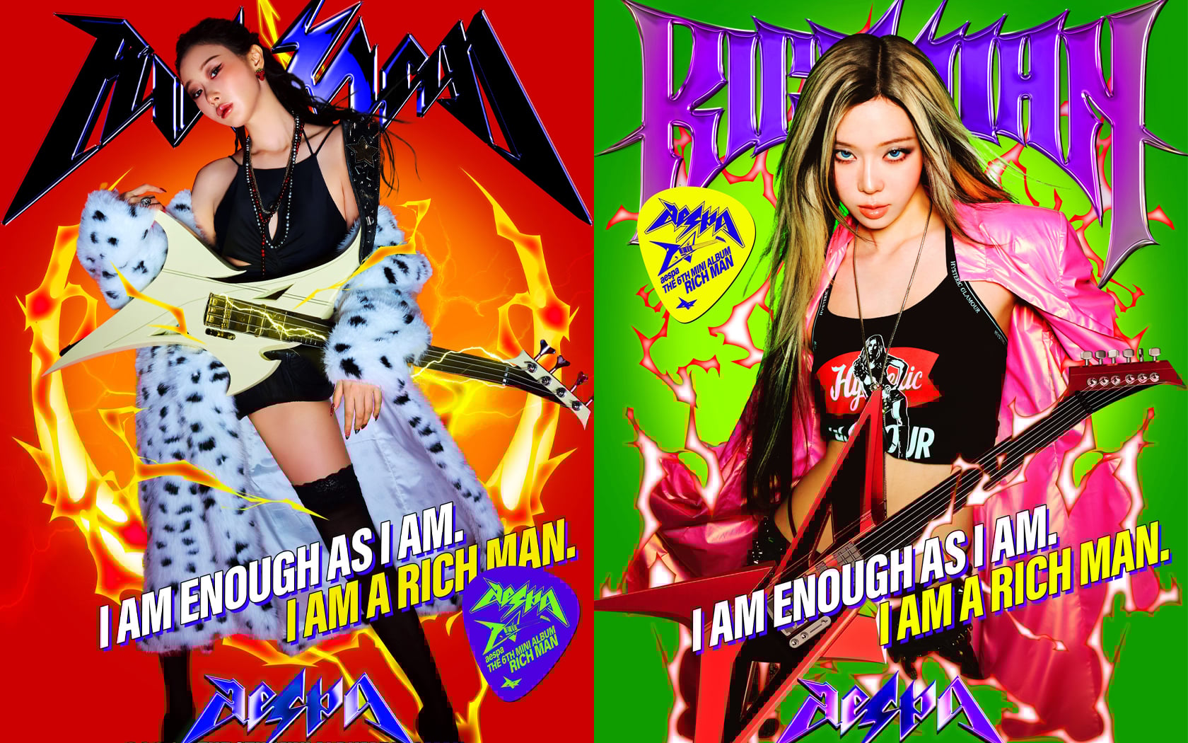 aespa's Giselle and Winter showcase their punk charisma in new teasers for 'Rich Man' | allkpop