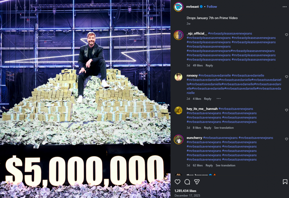 NewJeans fans post thousands of comments on MrBeast's Instagram, asking ...