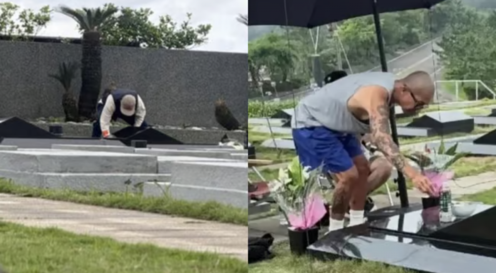 Koo Jun Yup seen cleaning Barbie Hsu's tombstone in Taiwan | allkpop